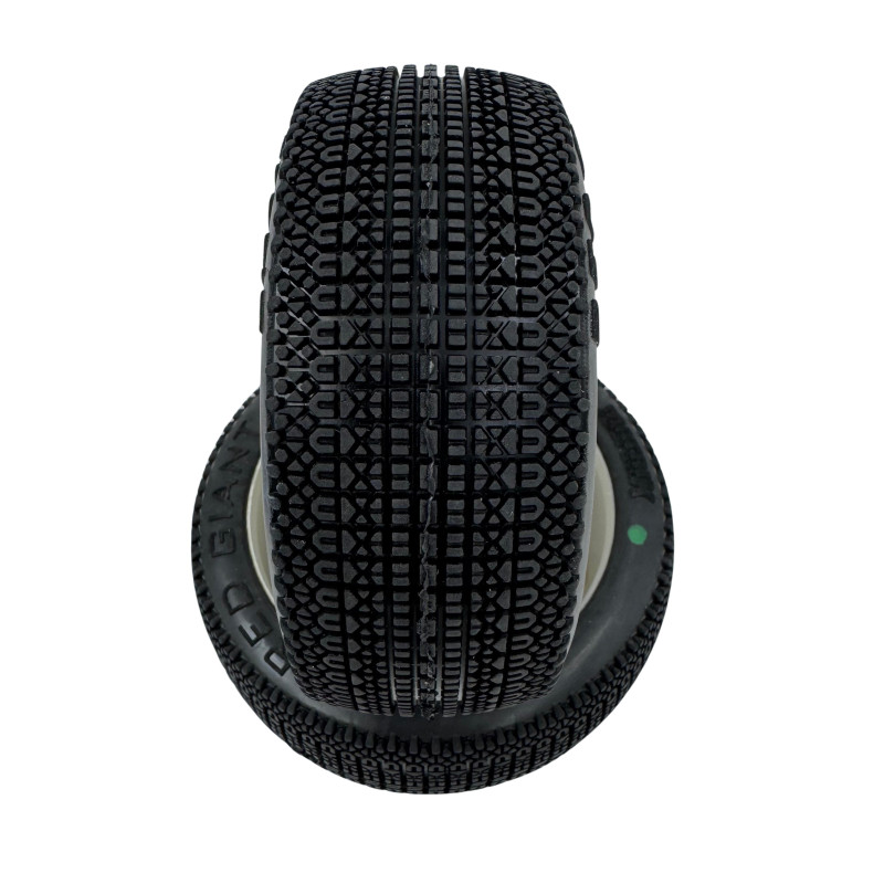 Red Giant Matrix pre-glued tires on white wheels 1/8 buggy