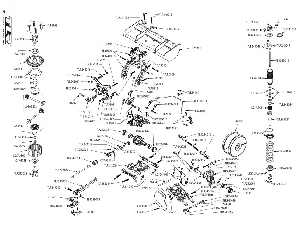 Spare parts list for TLR 8X ELITE